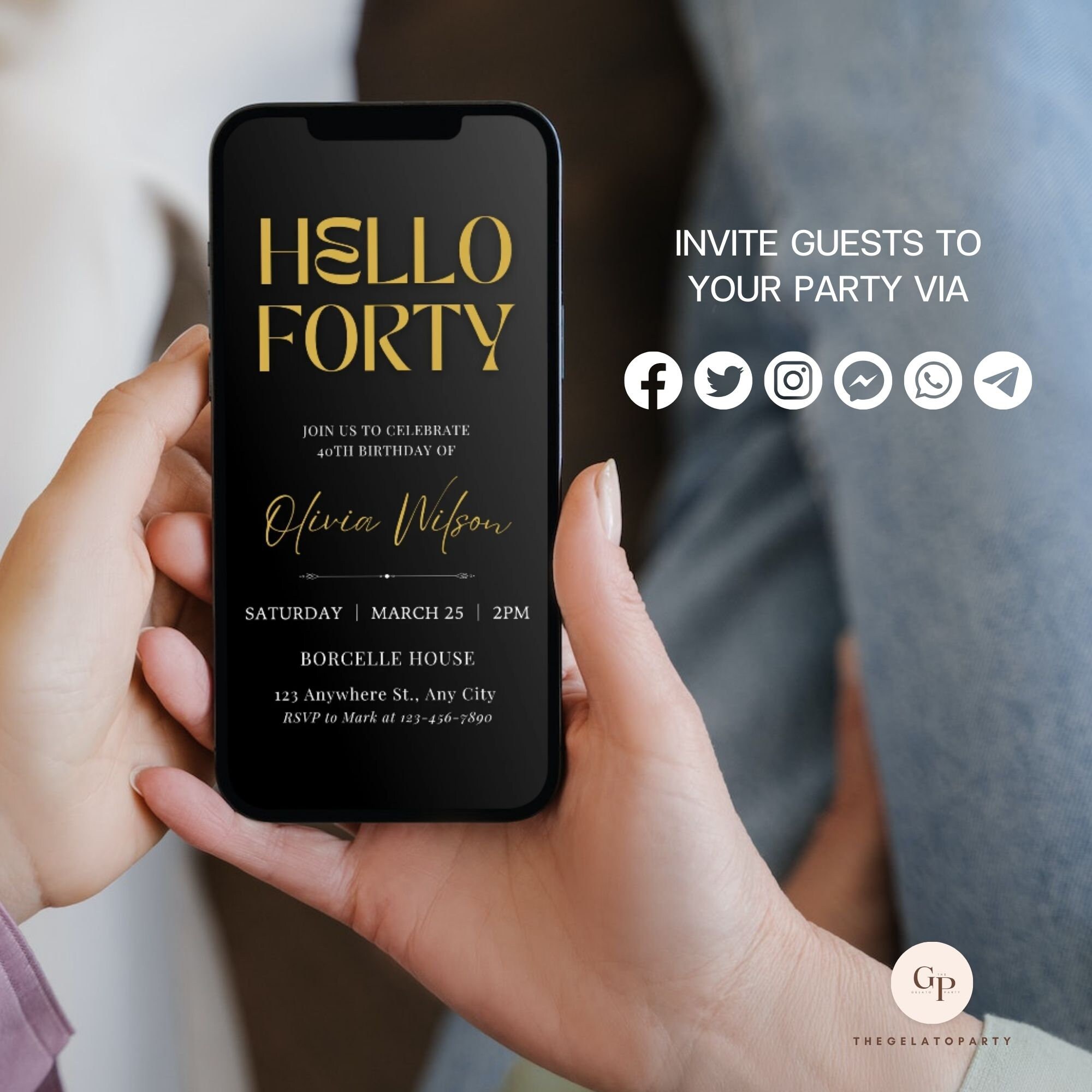 EDITABLE Hello Forty 40th Birthday Party Invitation Birthday Invitation ...