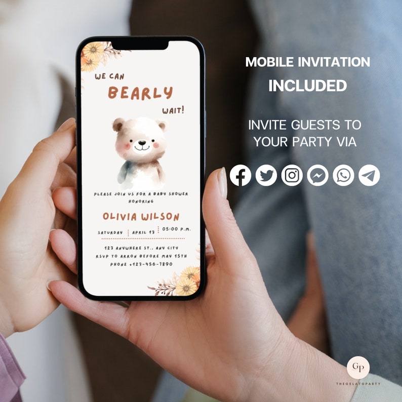 EDITABLE Bear Baby Shower Invitation Template Digital Invitation Teddy ...