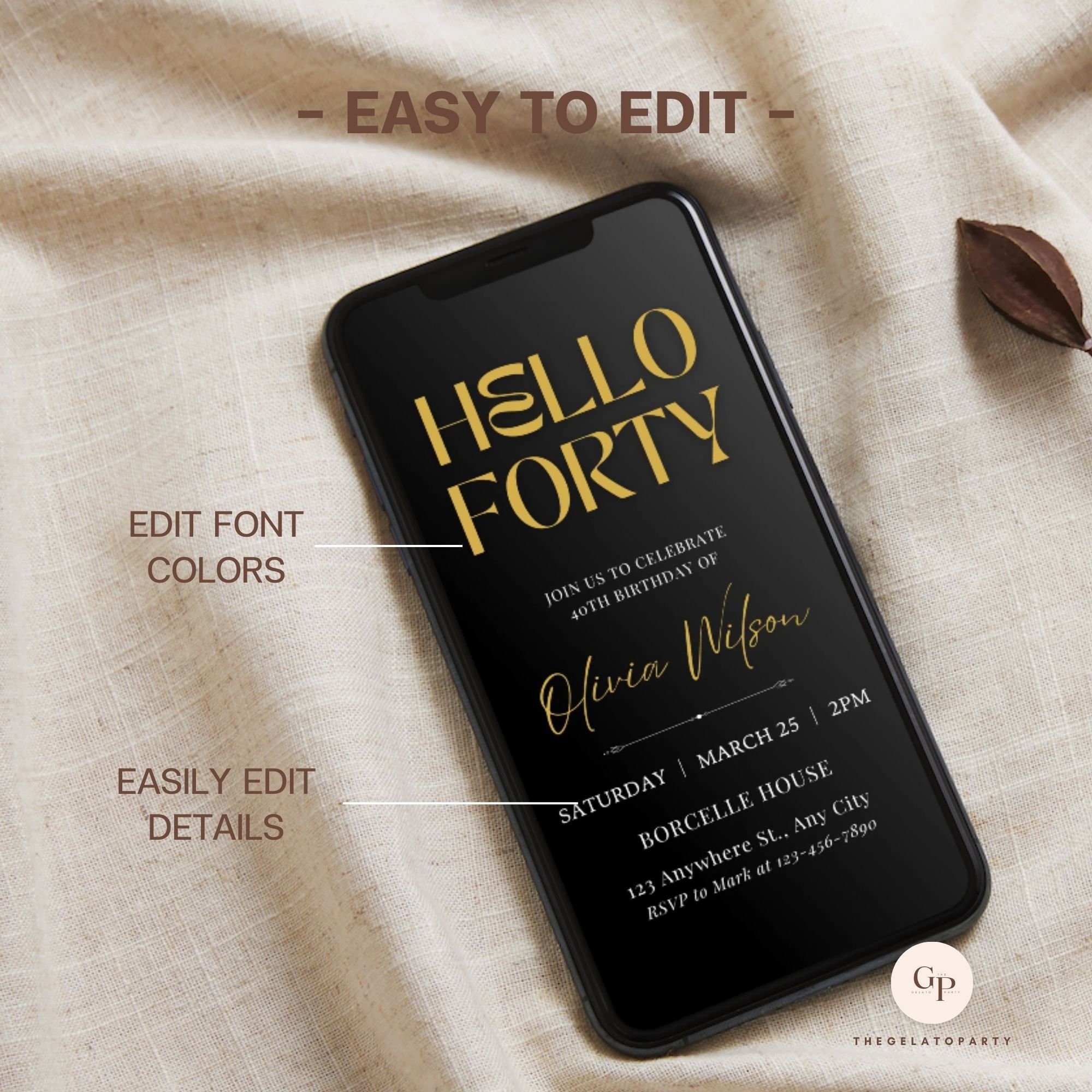 EDITABLE Hello Forty 40th Birthday Party Invitation Birthday Invitation ...