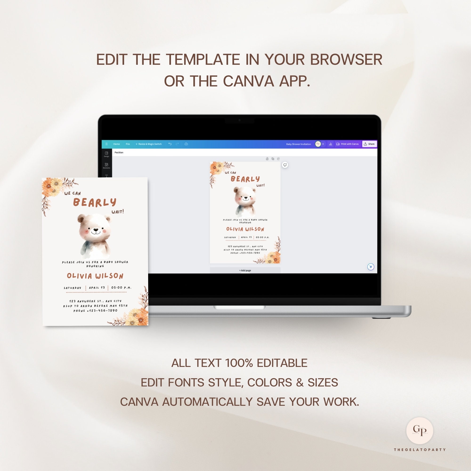 EDITABLE Bear Baby Shower Invitation Template Digital Invitation Teddy ...