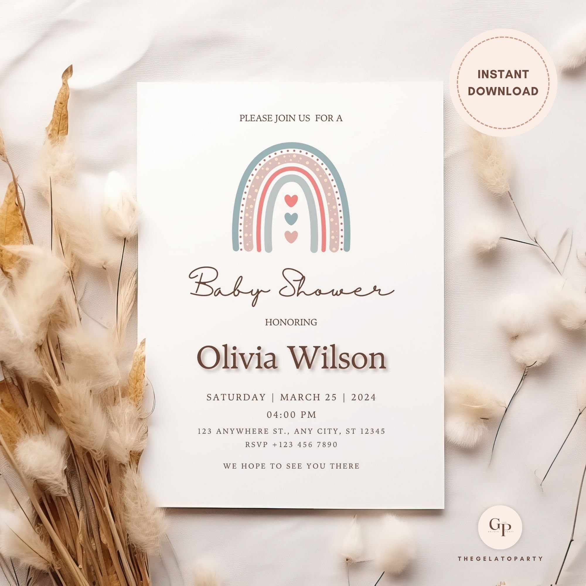 Editable Baby Shower Invitation Rainbow Baby Shower Invite Baby Shower ...