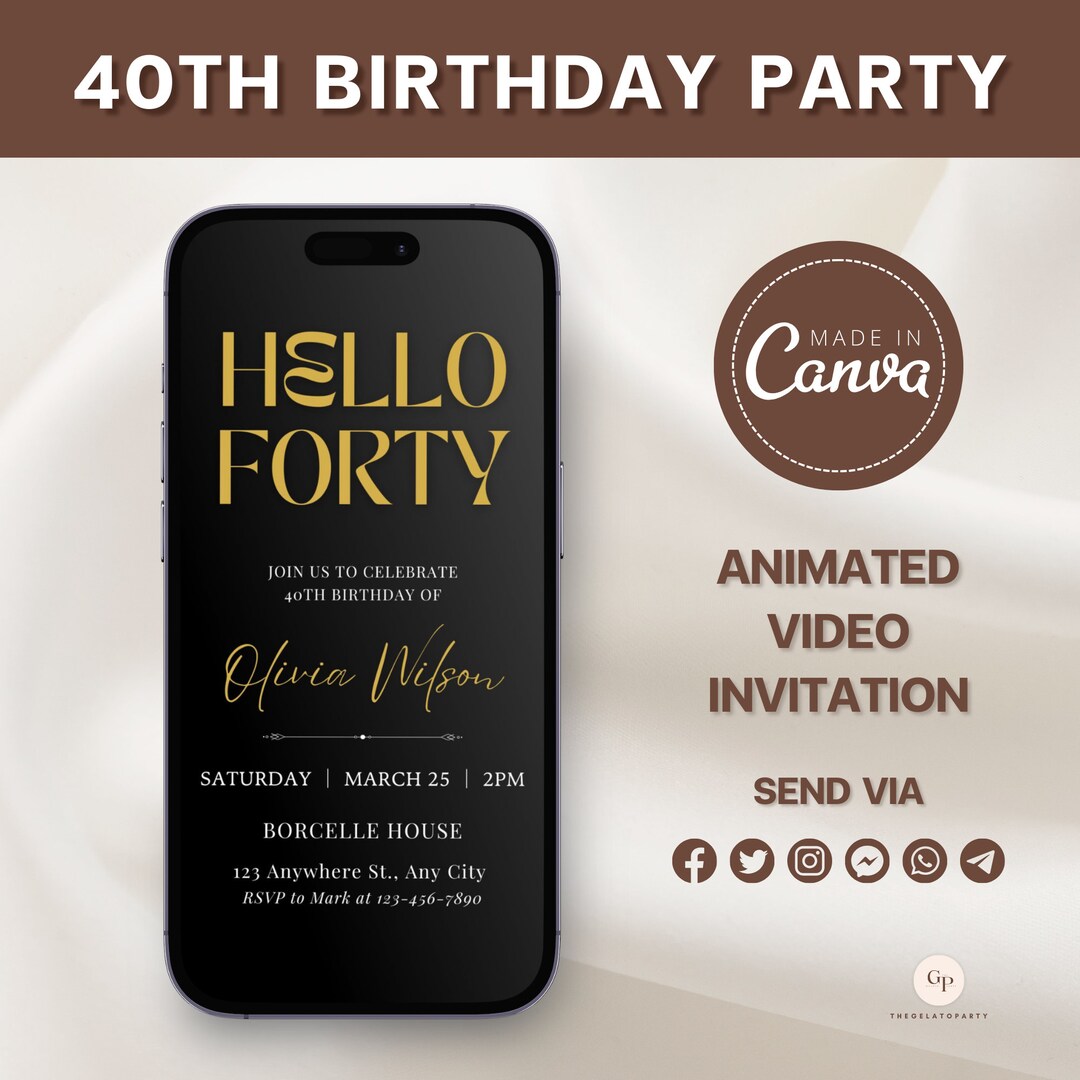 EDITABLE Hello Forty 40th Birthday Party Invitation Birthday Invitation ...