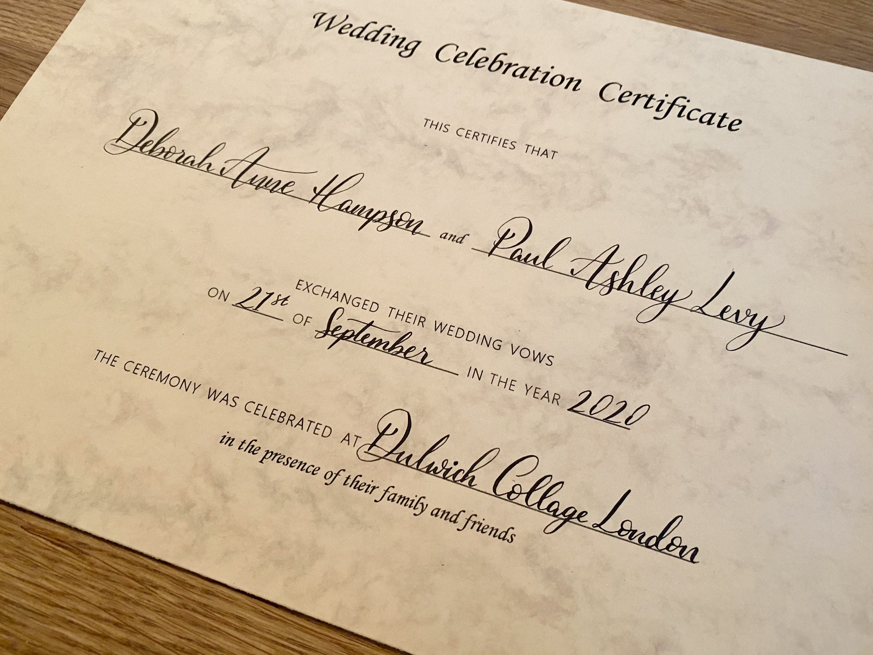 Handwritten Marriage Certificate, Calligraphy Wedding Certificate ...