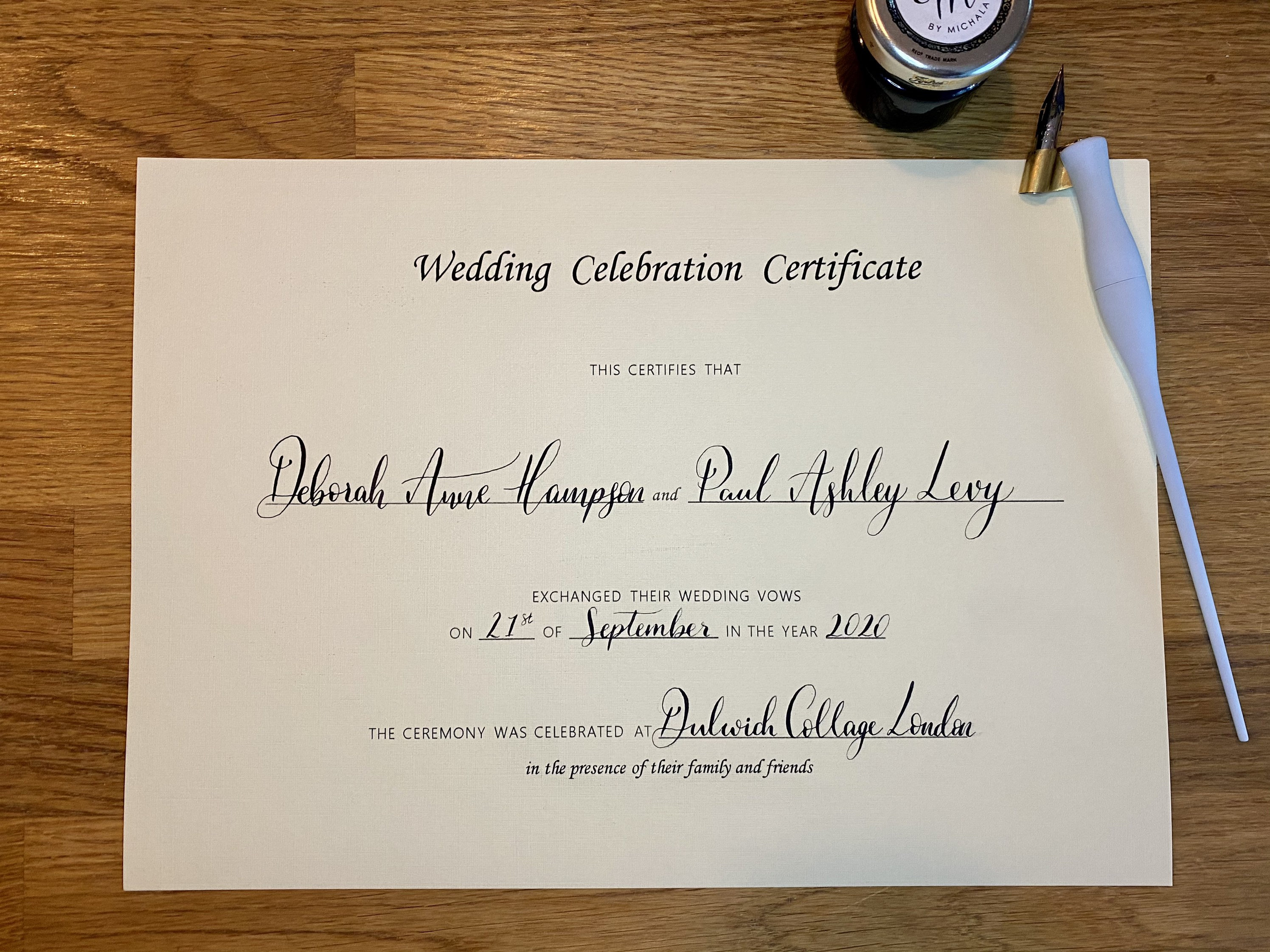 Handwritten Marriage Certificate, Calligraphy Wedding Certificate ...