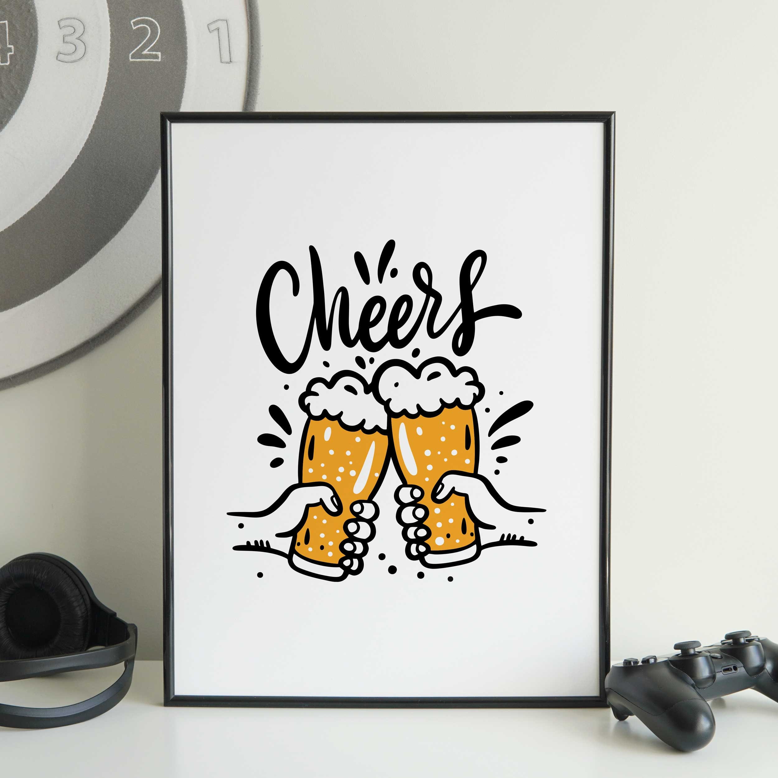 Cheers | Beer | Doodle | Line Art | Comics | Pub and Bar Wall Art ...