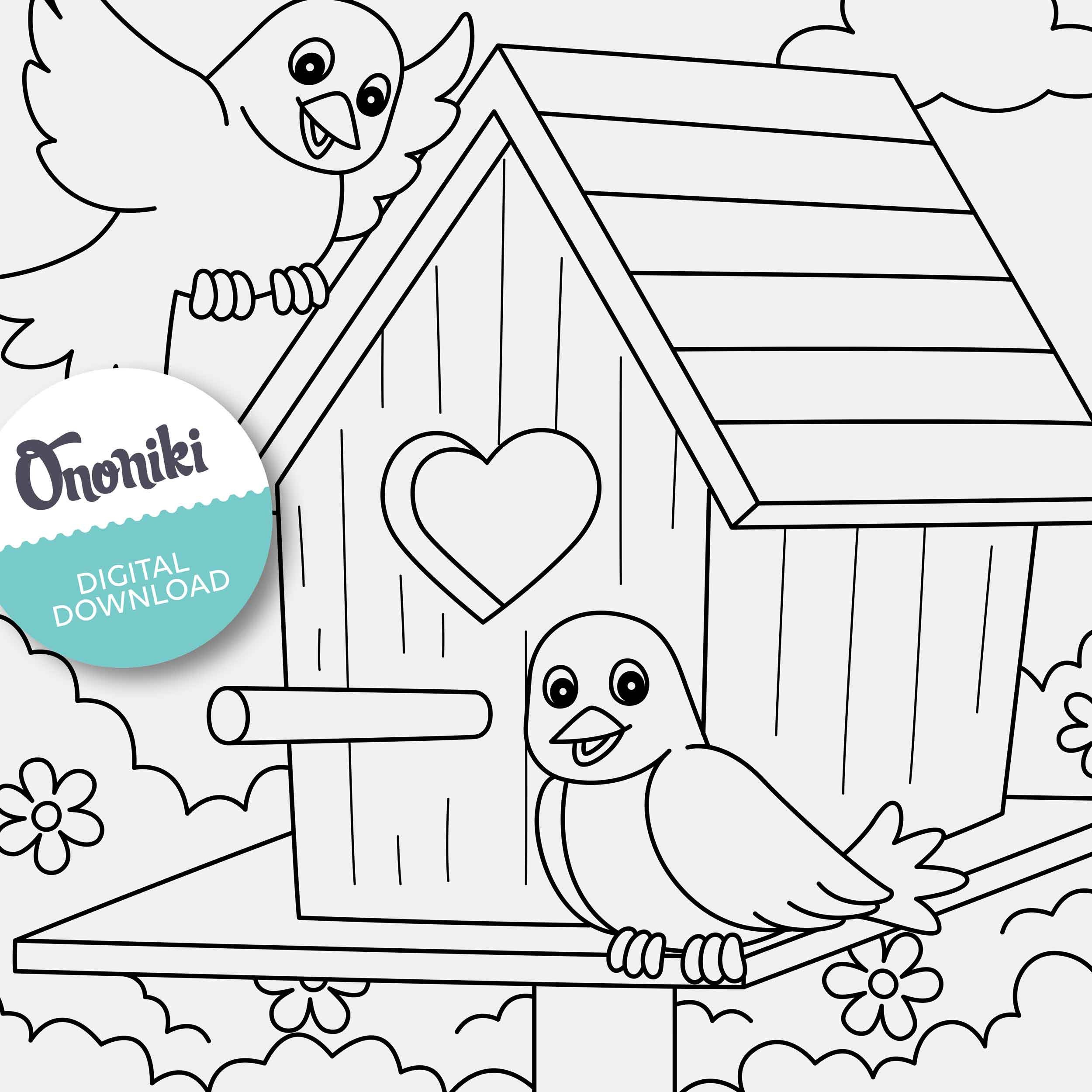 Spring Birdhouse Coloring Sheet Printable Fun Art for Kids A4 and 8 X ...