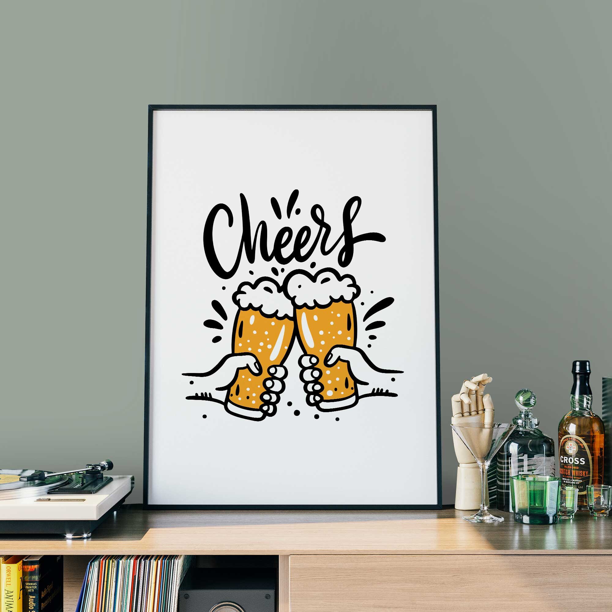 Cheers | Beer | Doodle | Line Art | Comics | Pub and Bar Wall Art ...