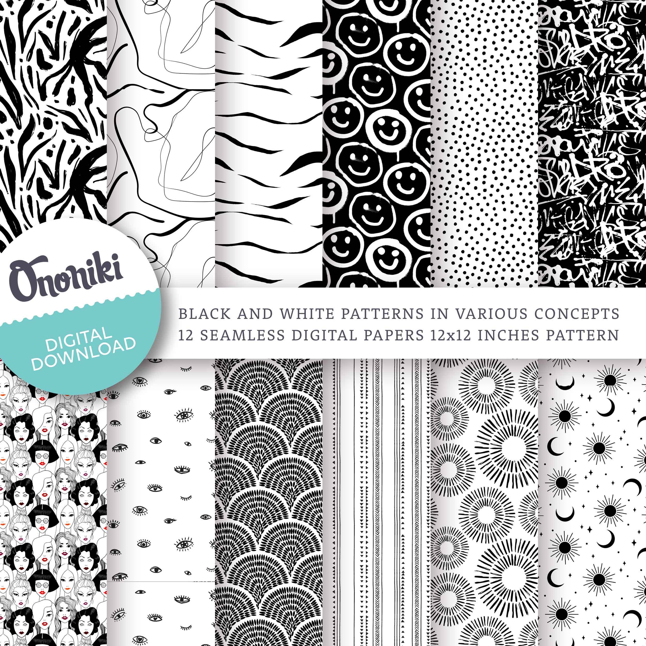 Black and White Seamless Digital Papers, Abstract Geometric Patterns in ...
