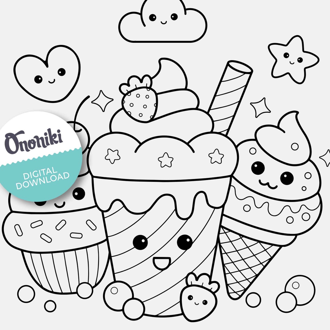 Ice Cream Dessert Sweet Coloring Sheet | Printable Sweets for Kids | A4 ...