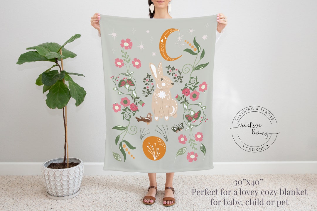 Scandinavian Folk Art Rabbit Blanket Boho Throw Blanket Baby Blanket ...