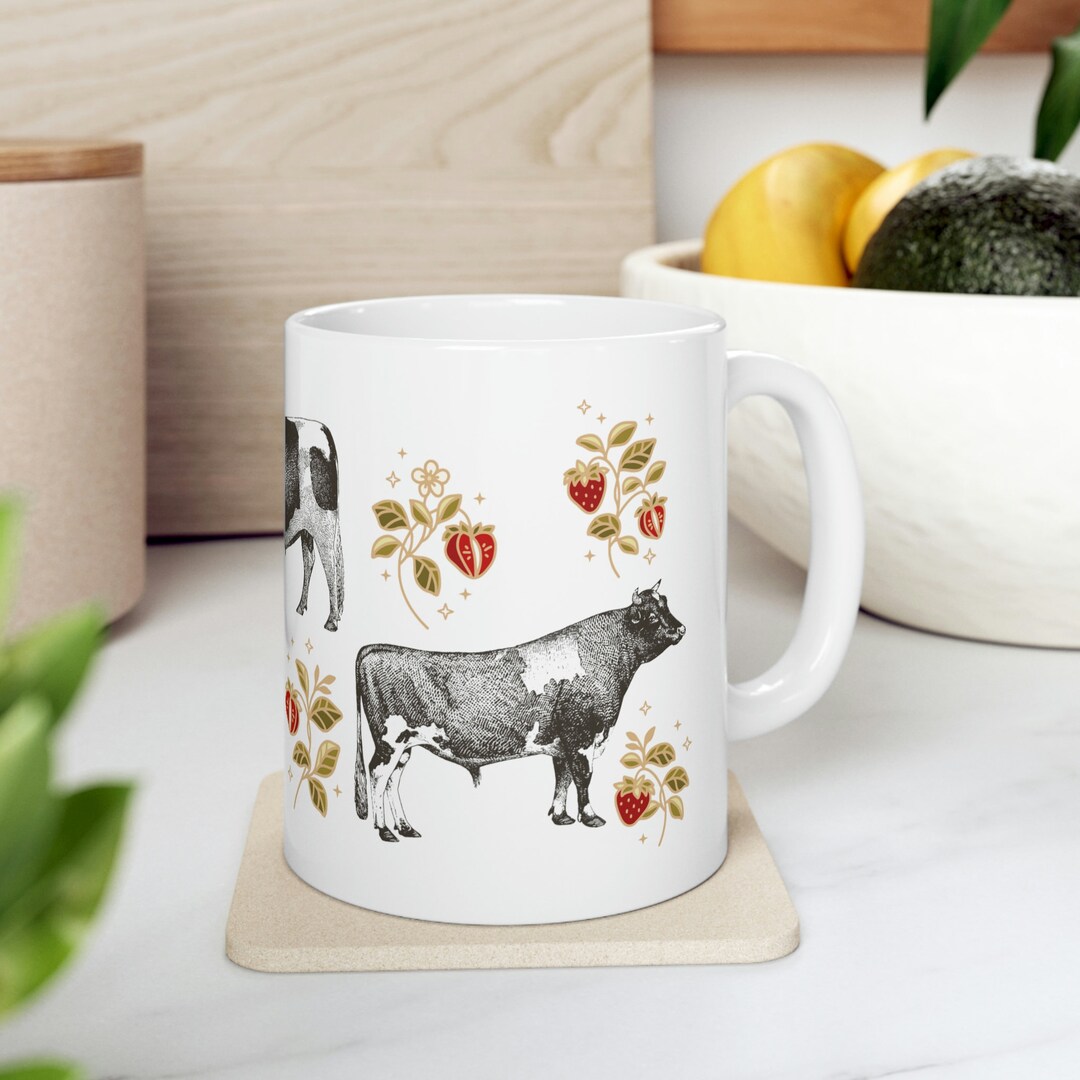 Strawberry Mug Cow Mug Cottagecore Mug Cottage Core Grandmacore Cow ...