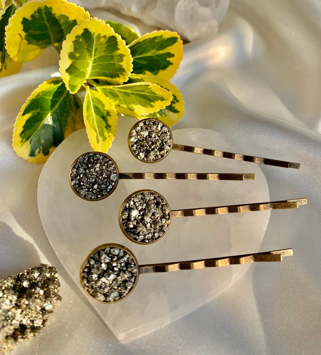 Pyrite Crystal Pins | Pyrite Hair Pins | Pyrite Cluster Pins | Crushed ...