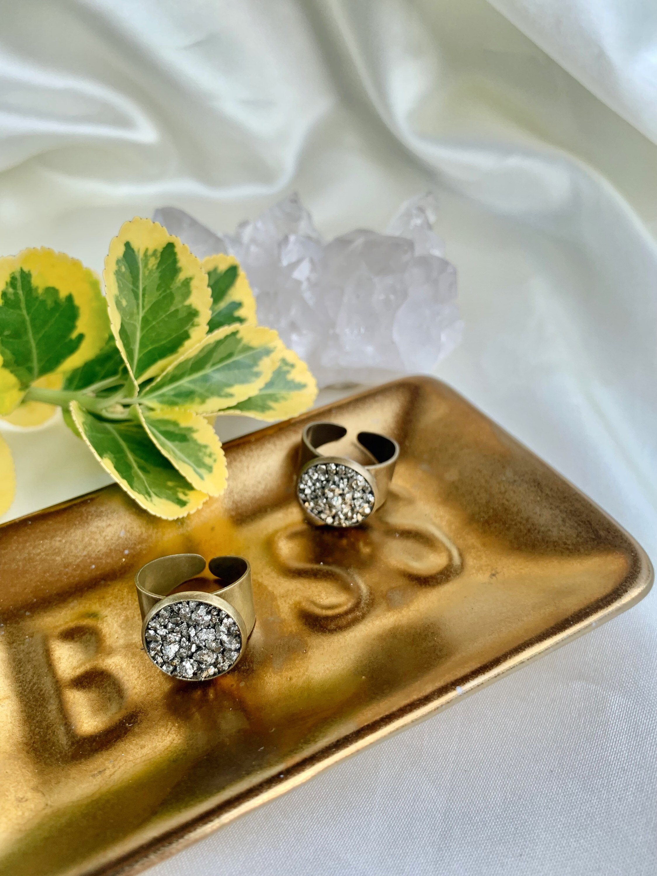 Pyrite Crystal Ring Pyrite Ring Pyrite Cluster Adjustable Ring Crushed ...