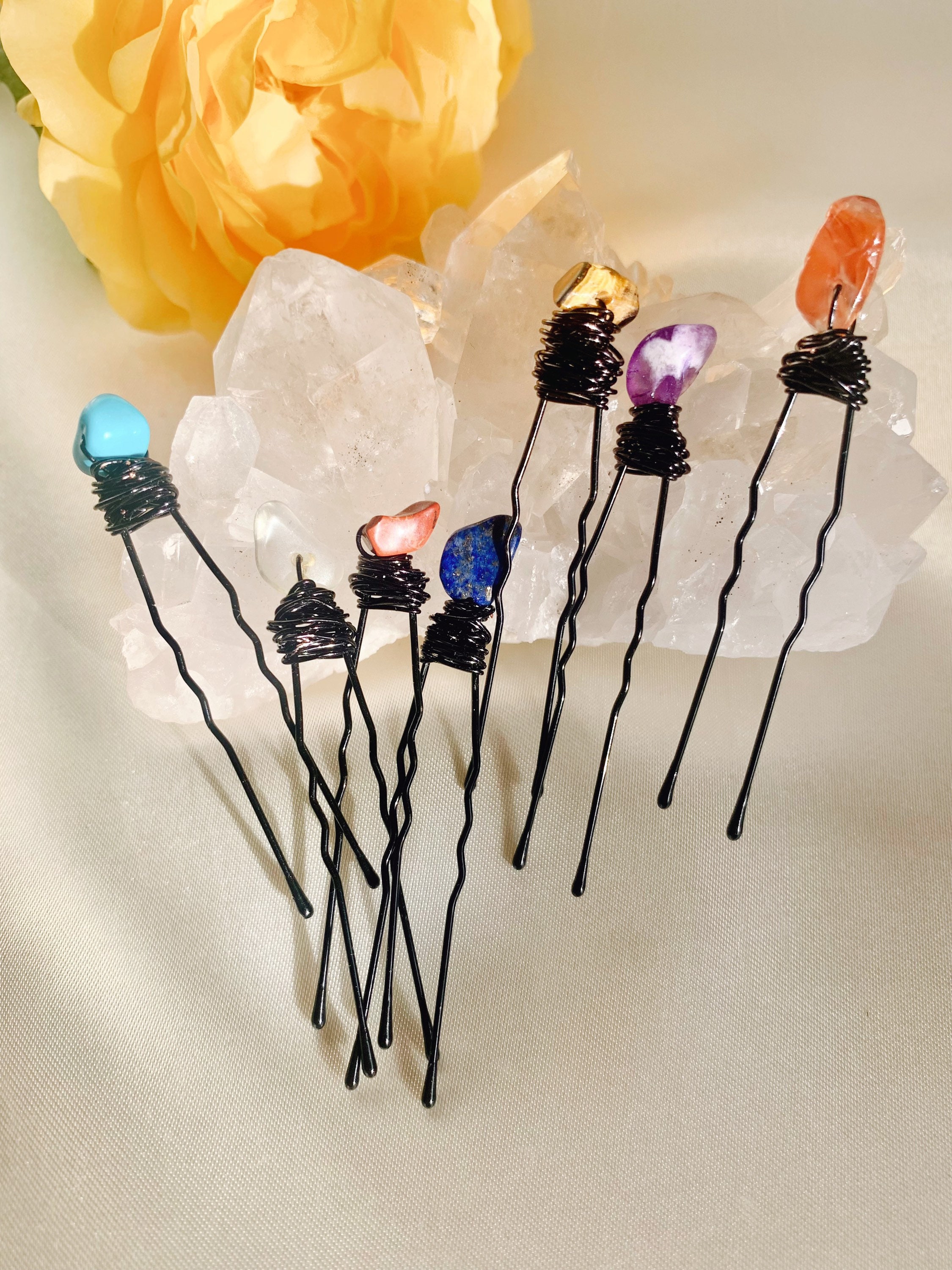 Chakra Crystal Hair Pins | Crystal Hair Pins |hair Pins | Gemstones ...