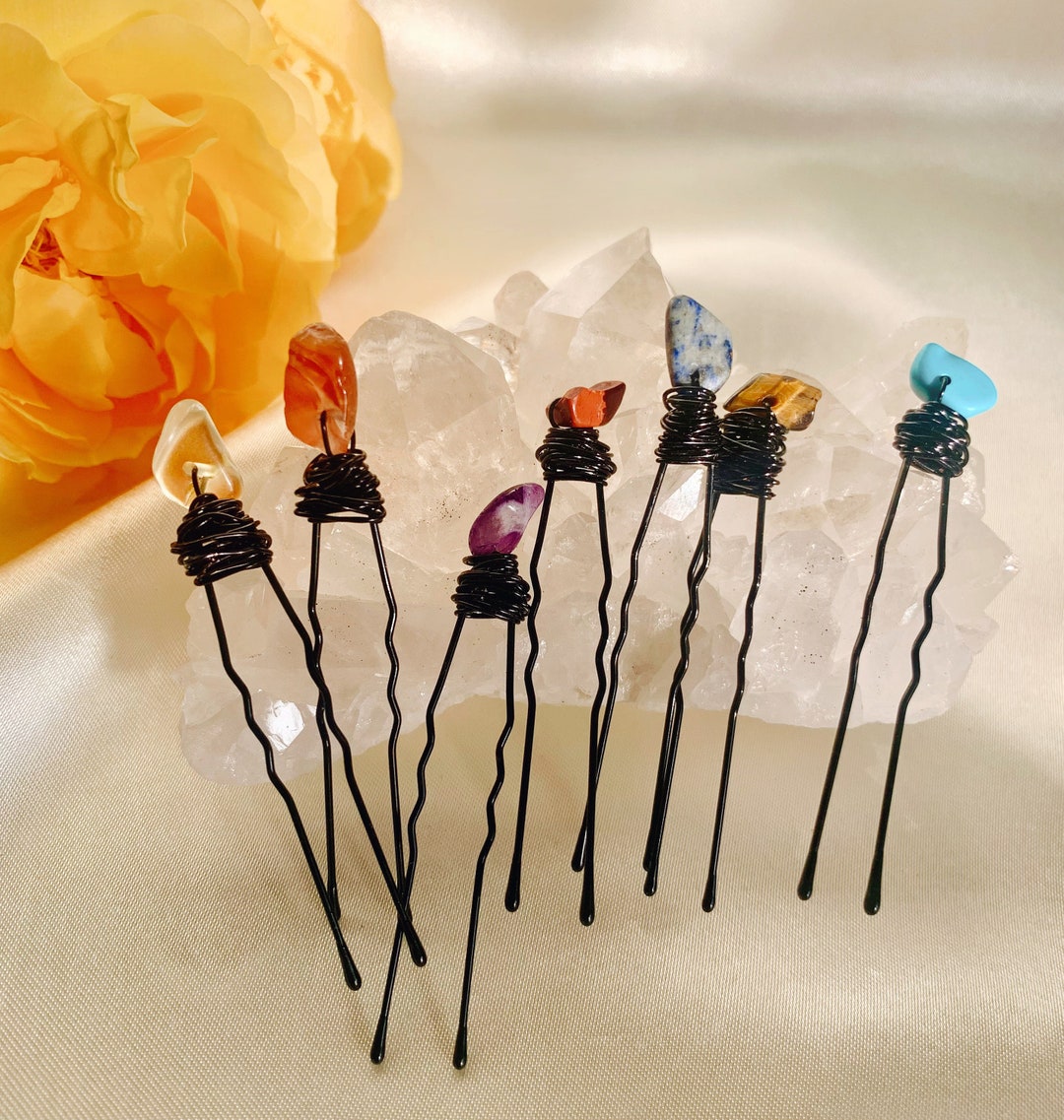 Chakra Crystal Hair Pins | Crystal Hair Pins |hair Pins | Gemstones ...