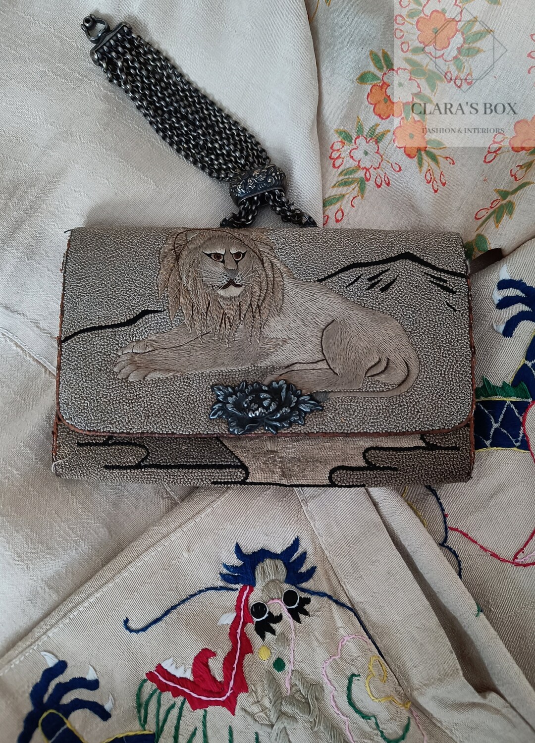 Rare Antique Late19th Century Purse With Lion Embroidery, Meiji Period ...