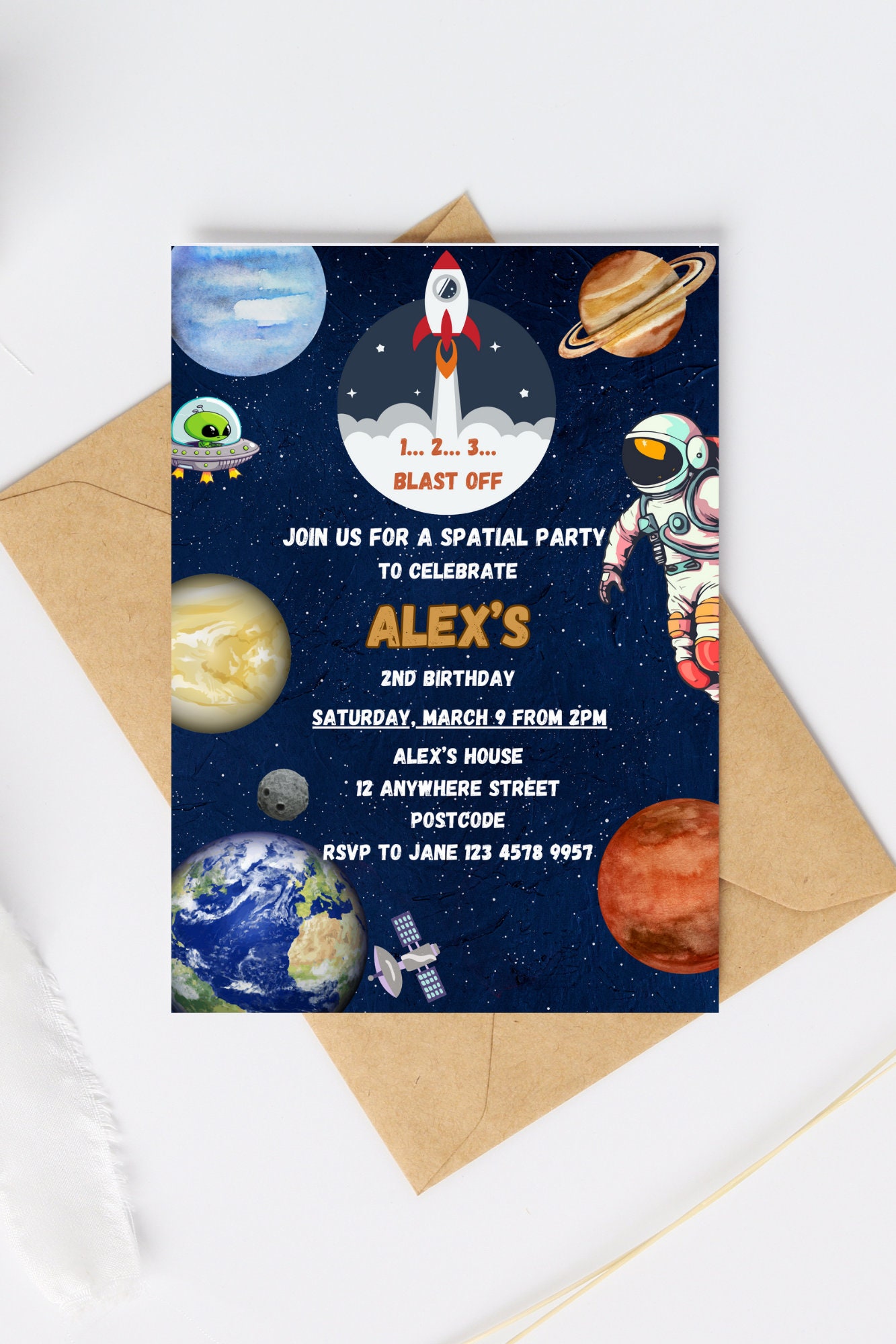 Space Boy Birthday Party Invitation, Editable Galaxy Party Invitation ...
