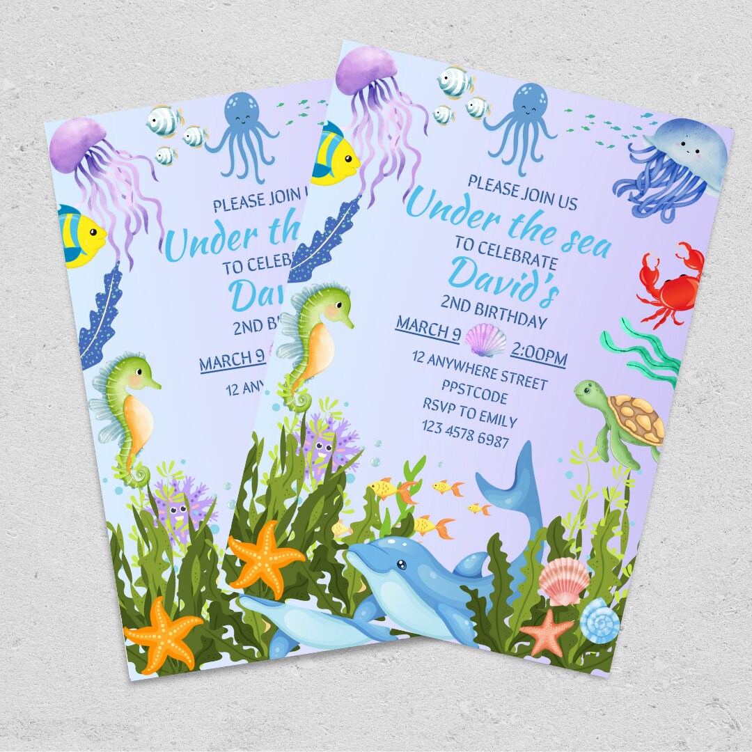 Editable Under the Sea Birthday Invitation, Editable Ocean Animals ...