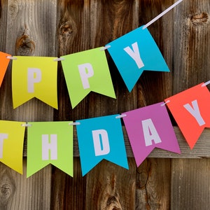 Happy Birthday Banner, Bright Happy Birthday Banner, Rainbow Birthday ...