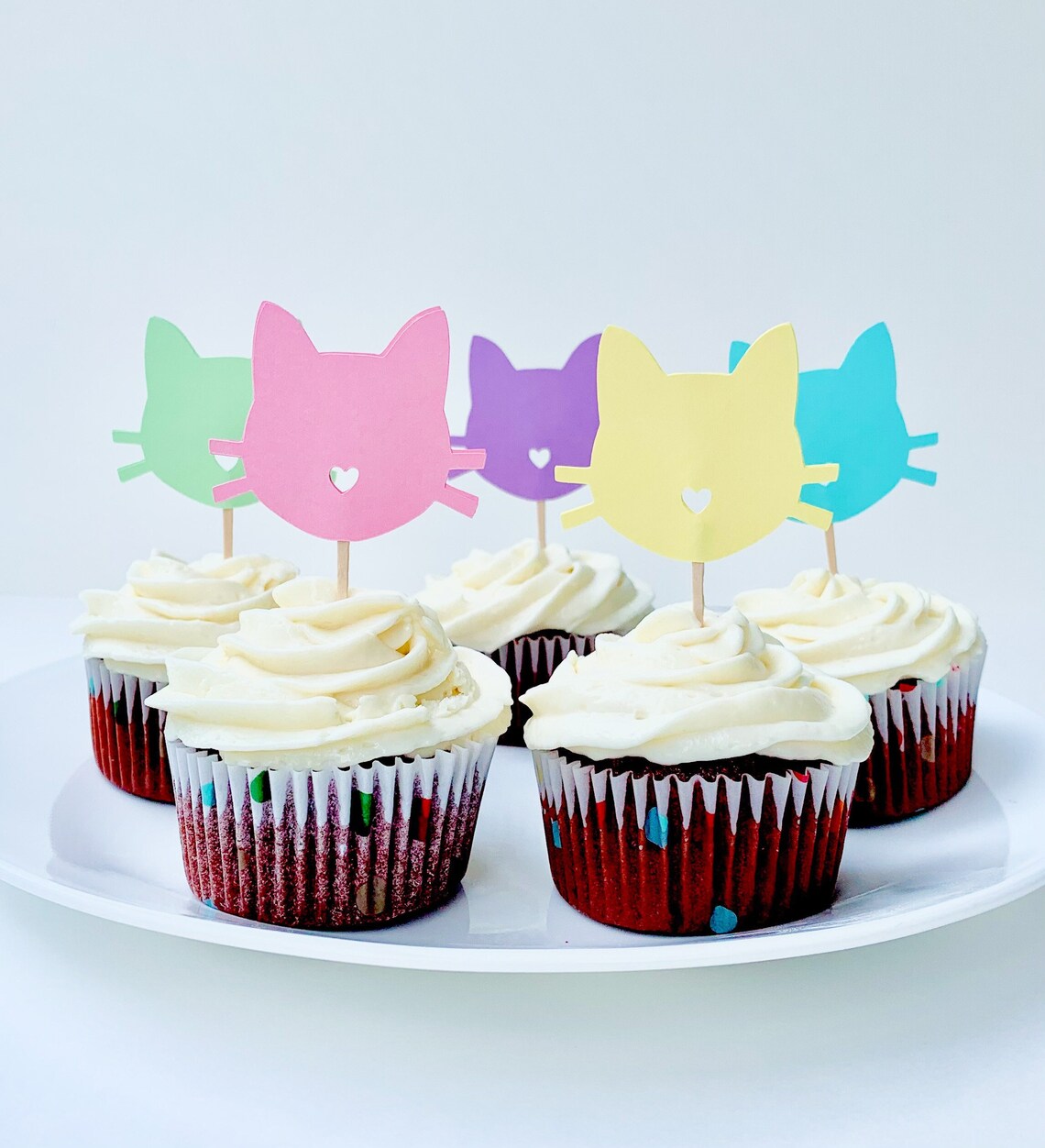 Cat Cupcake Toppers, Cat Birthday Cupcake Toppers, Colorful Cat Cupcake ...