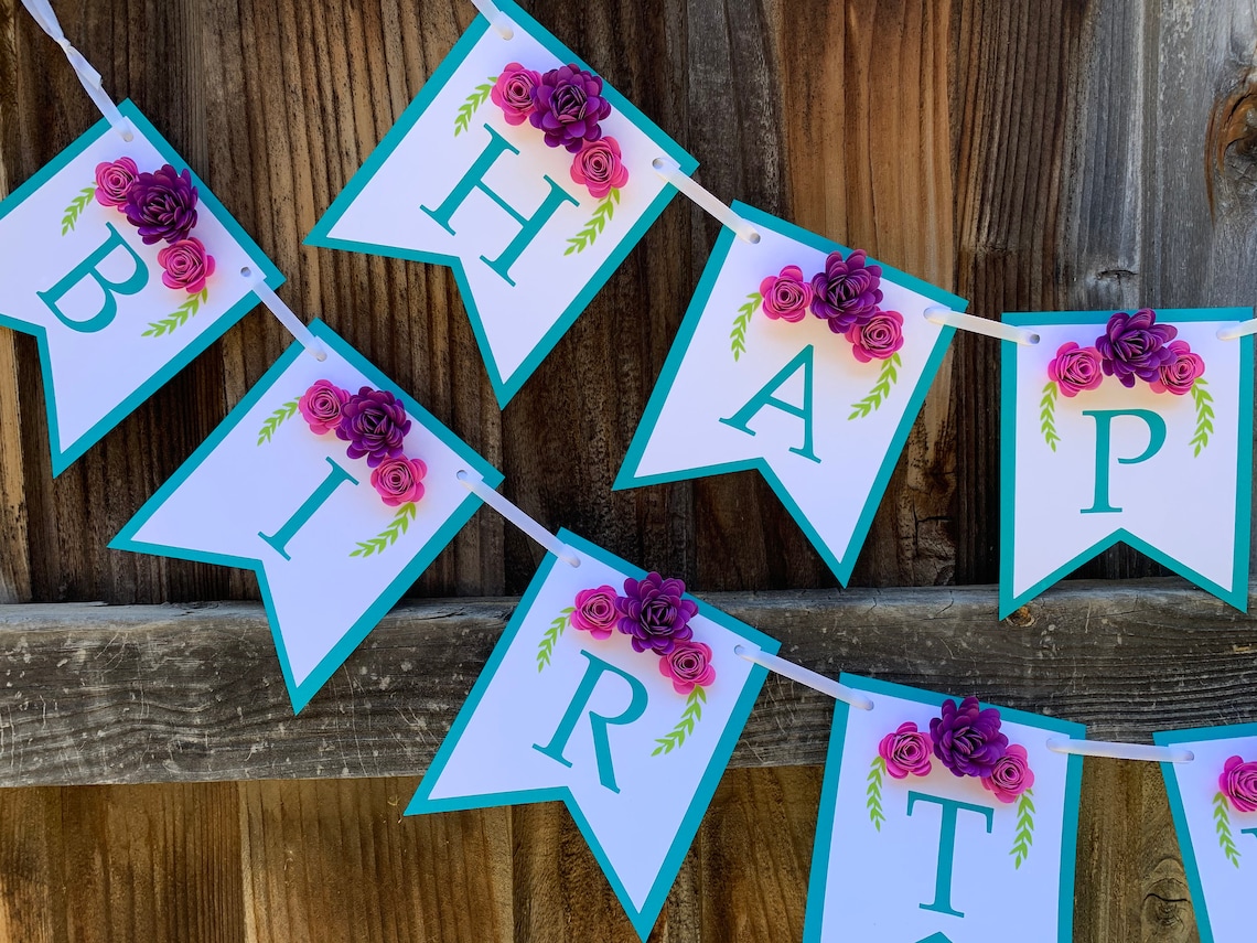 Flower Banner, Floral Birthday Banner, 3D Flower Banner, Paper Flower ...
