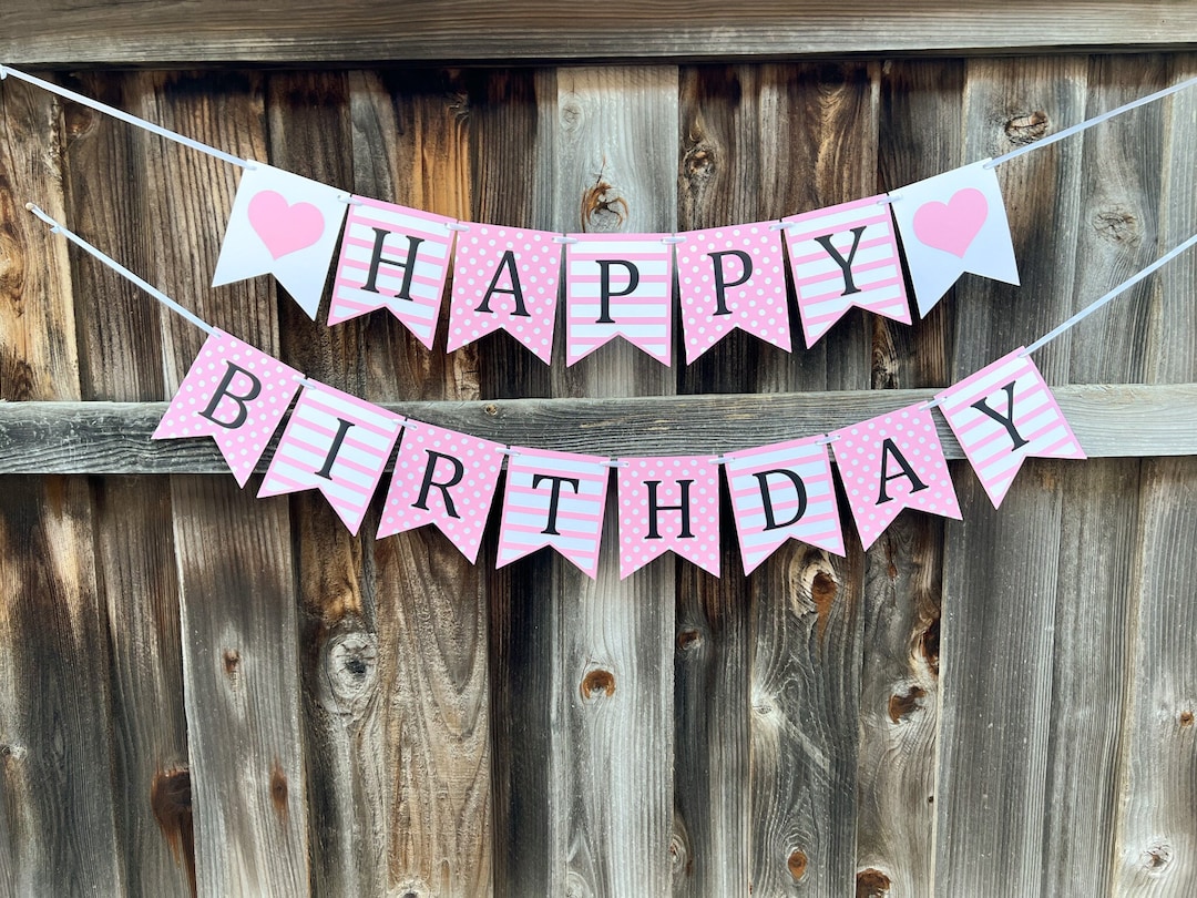 Polka Dot Birthday Banner, Striped Birthday Banner, Happy Birthday ...