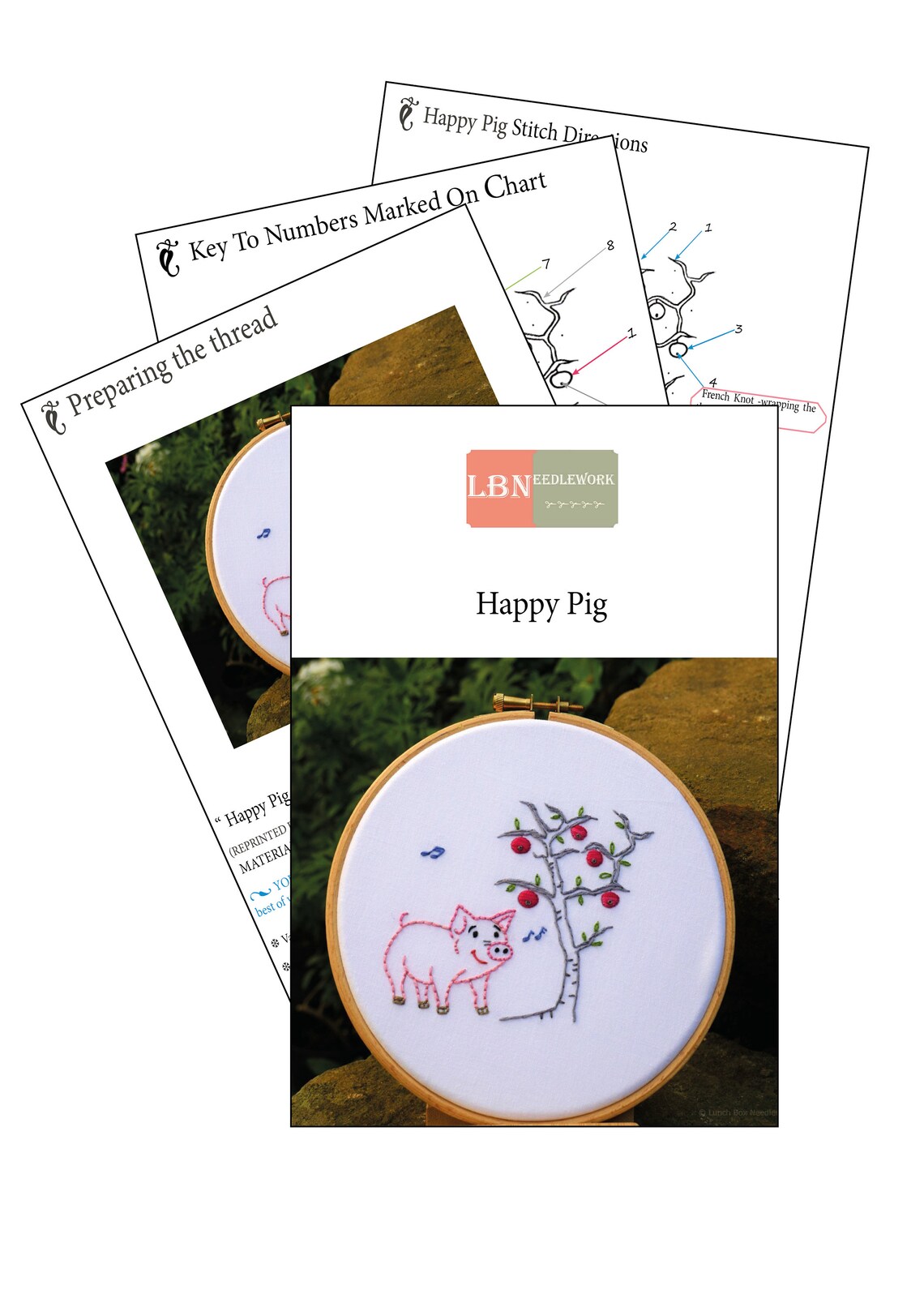 Happy Pig - Hand Embroidery PDF Pattern / Animal Hand Embroidery / DIY ...