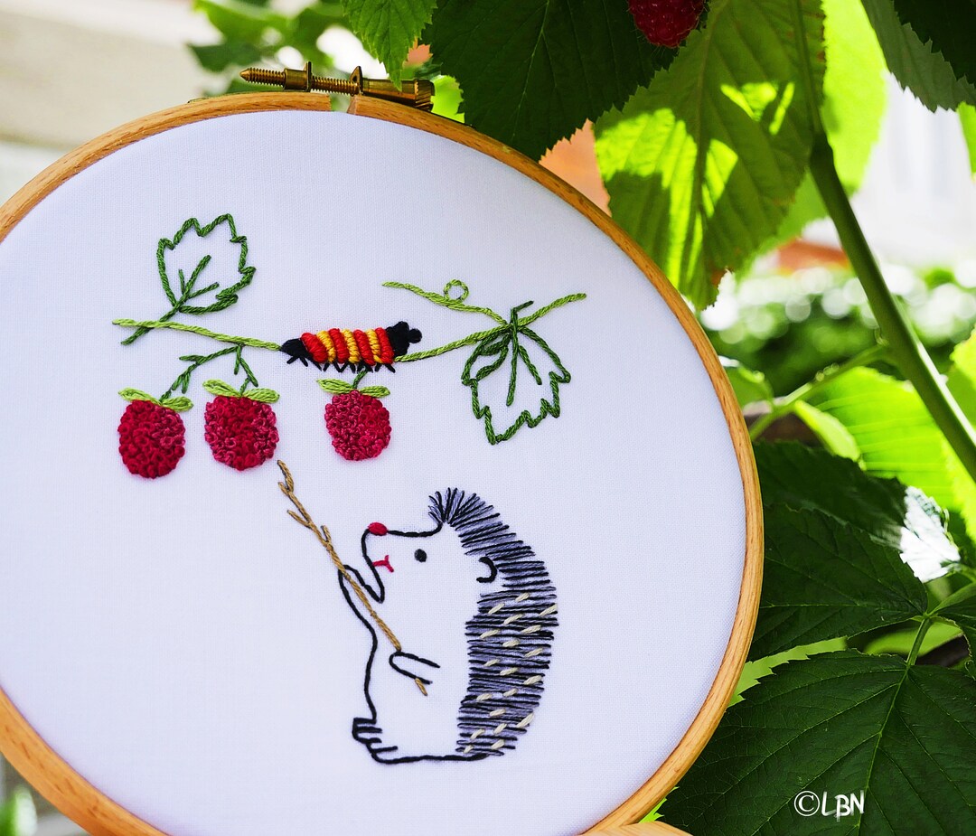 Harvesting Raspberry- Hedgehog Hand Embroidery Kit / Woodland Creature ...
