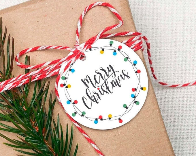 Printable Merry Christmas Round Tag. Digital Download. Light Bulb ...