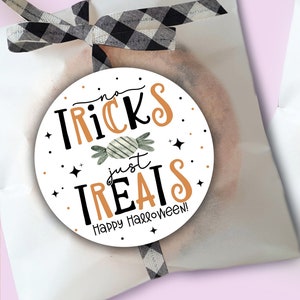 Printable Halloween Favor Tags. No Tricks, Just Treats. Round Avery ...