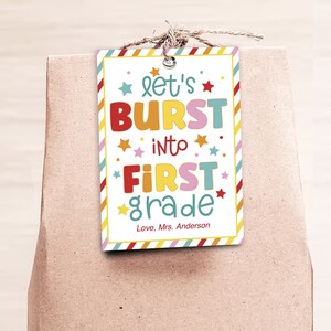 Printable Back to School Star Burst Tag. Editable Tag. First Grade ...