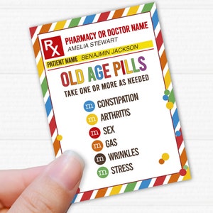 Old Age Pills Tag Printable. Over the Hill. Birthday Gift Tag. Instant ...
