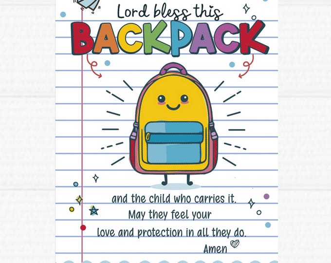 Backpack Blessing Card, Back to School Blessing, Backpack Prayer, First ...