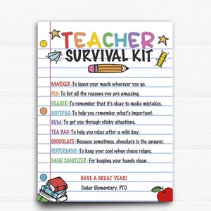 Printable Back to School Teacher Survival Kit Tag. Teacher Gift ...