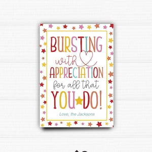 Bursting With Appreciation Favor Tag. Printable Tag. Employee, Staff ...