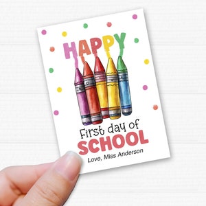 Printable Crayons First Day of School Tag. Editable Gift Label. Welcome ...