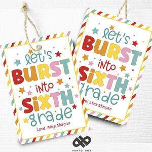 Printable Back to School Star Burst Tag. Editable Tag. Sixth Grade ...