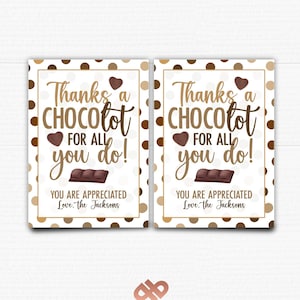 Teacher, Staff Appreciation Favor Tags. Chocolate Favor Printable Tag ...