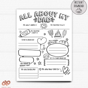 All About My Dad. Printable Father's Day Coloring Page. Fill in the ...
