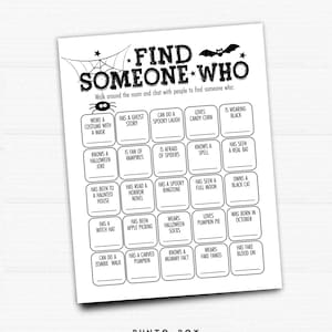 Editable Halloween Bingo Game – Find Someone Who Edition | Fun ...