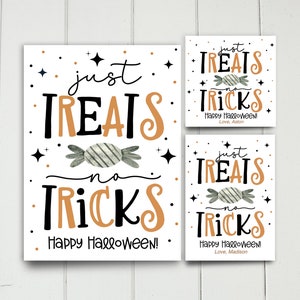 Printable Halloween Favor Tags. Just Treats Not Tricks. Greeting Card ...