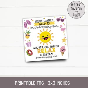 End of Year Teacher Gift Tag Printable • "relax in the Sun" Tag ...