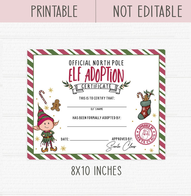 Printable Elf Adoption Certificate. Welcome Your Elf. From - Etsy
