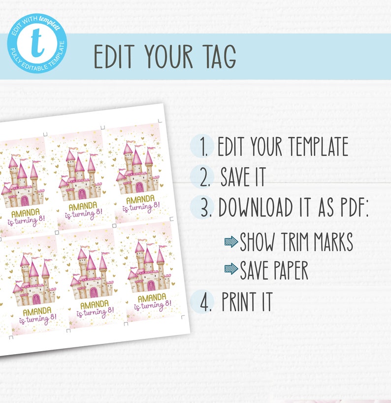 Printable Birthday Princess Tag. Favor Tags. She is Turning. - Etsy