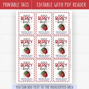 Printable Gift Tag. You Are the Berry Best. Teacher, Employee ...
