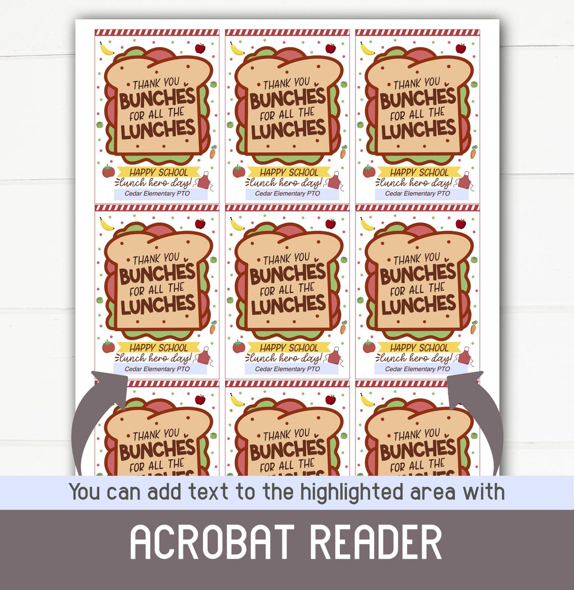 Printable School Lunch Hero Day Tag | Thank You Bunches for All the ...