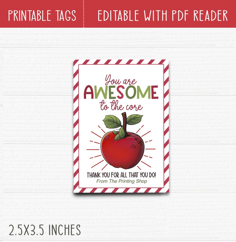 Printable Staff Favor Tag. You Are Awesome to the Core. Teacher ...