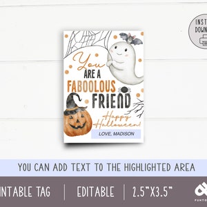 Printable Halloween Favor Tags. You Are a Fabulous Friend. Instant ...