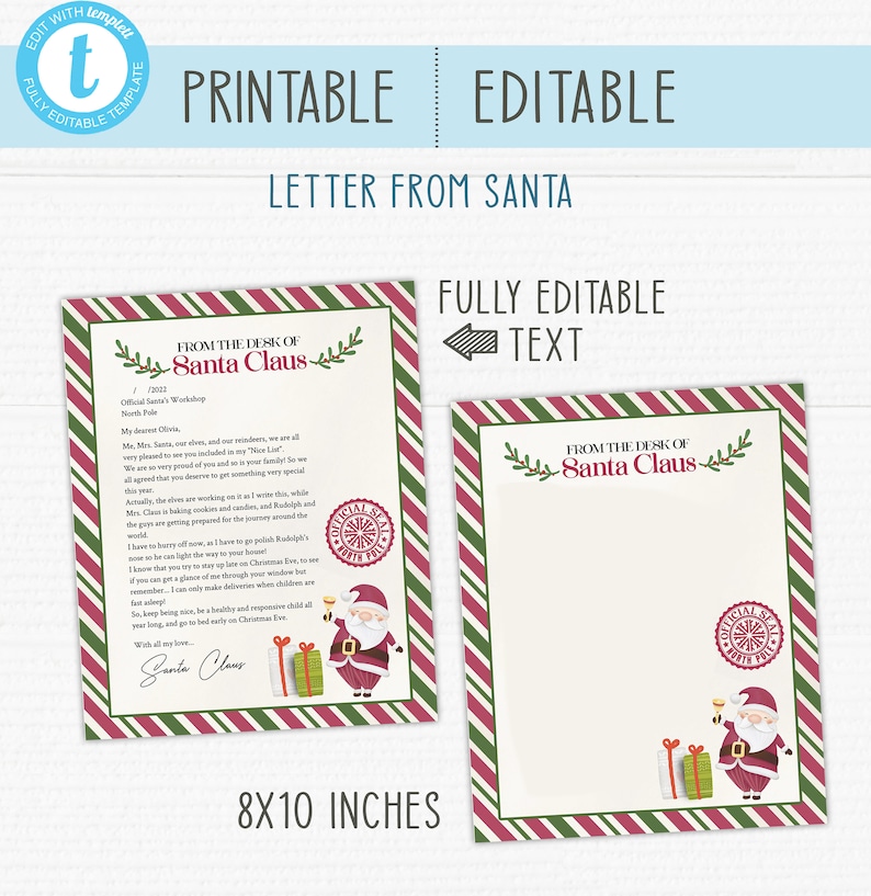 Printable Editable Santa Letter. Nice List and Warning - Etsy