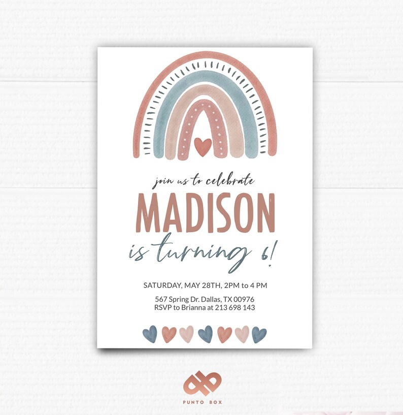 Editable Boho Rainbow Invitation. Birthday Party. Digital - Etsy